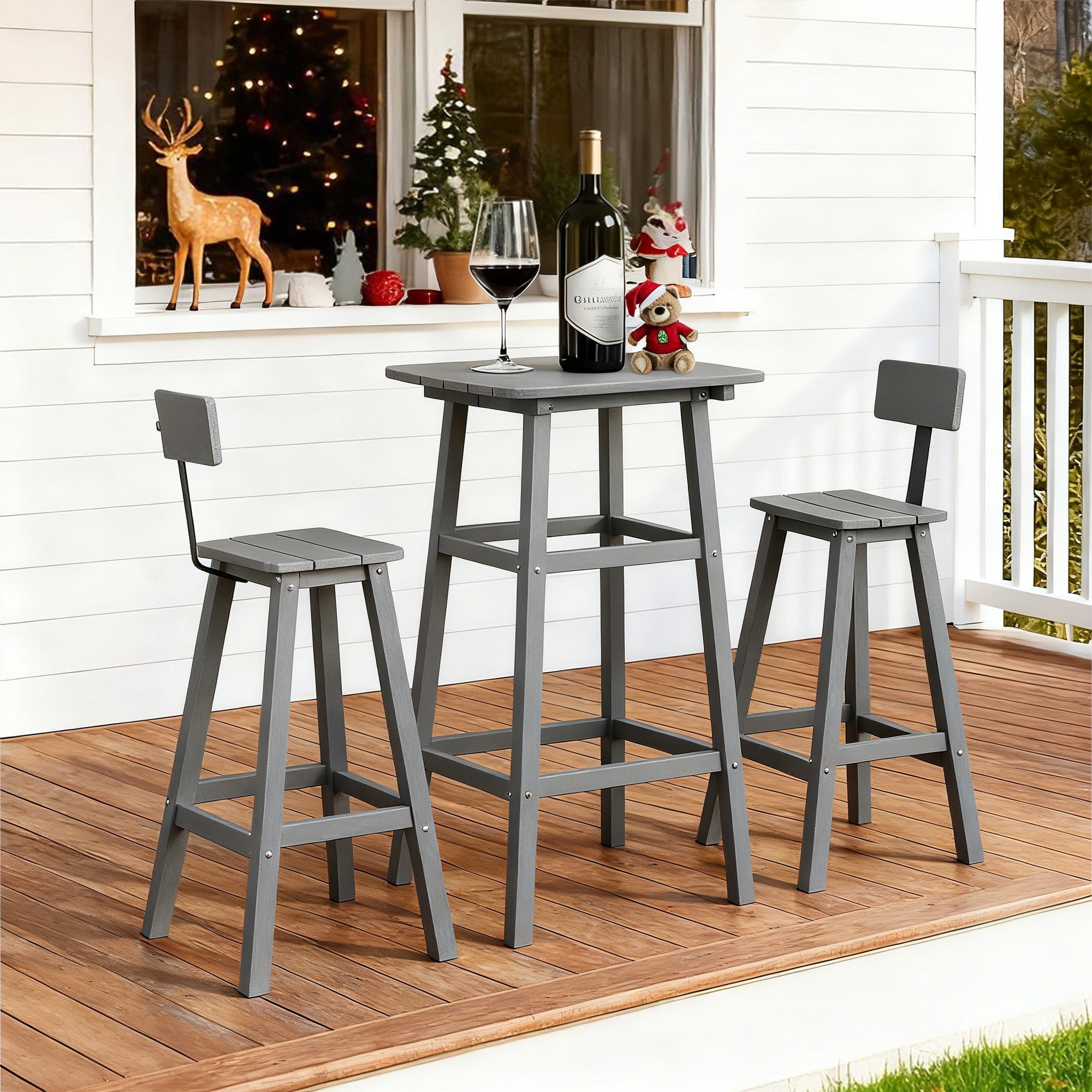 3 Piece Patio Bistro Set,Outdoor HDPE Bar Height Furniture Sets with ...