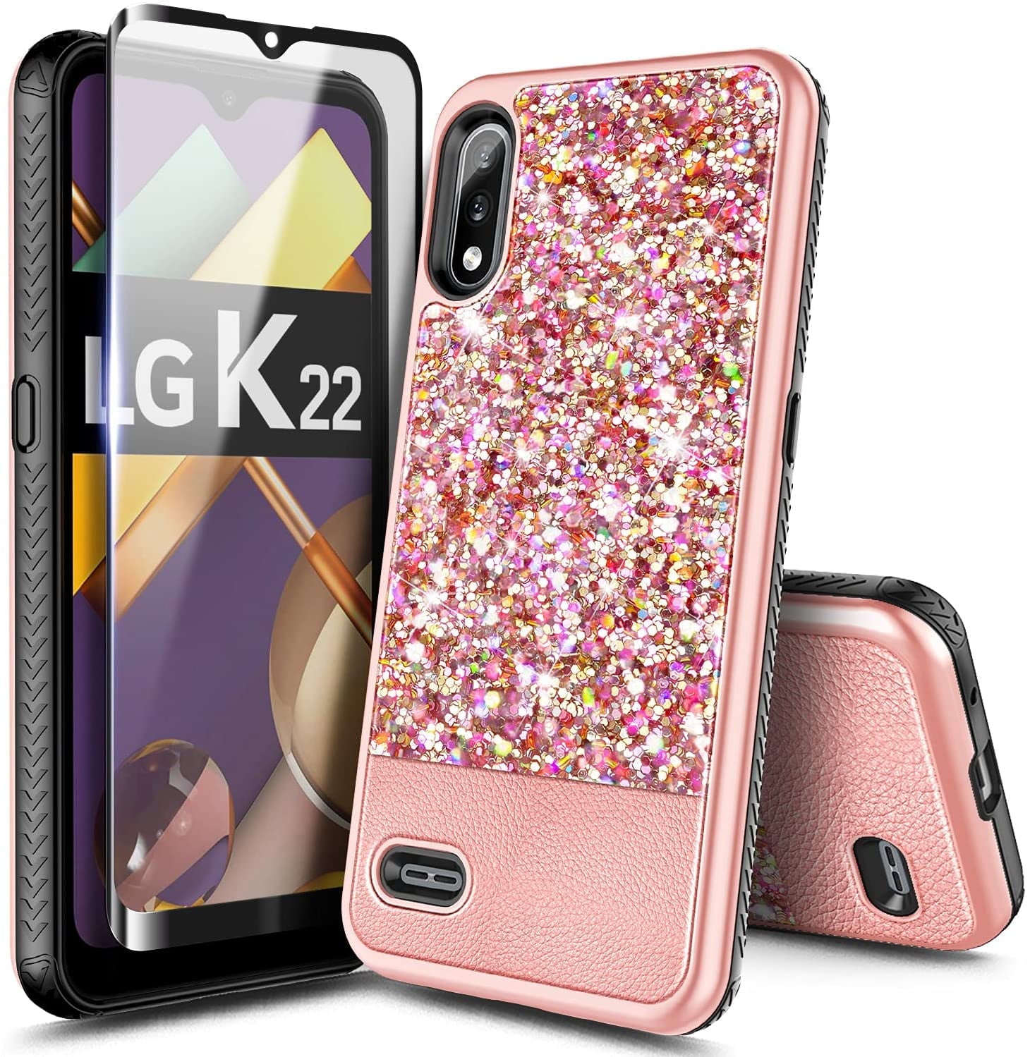 Nagebee Case for LG K22, LG K22 Plus, LG K32 with Tempered Glass Screen Protector (Full Coverage ...