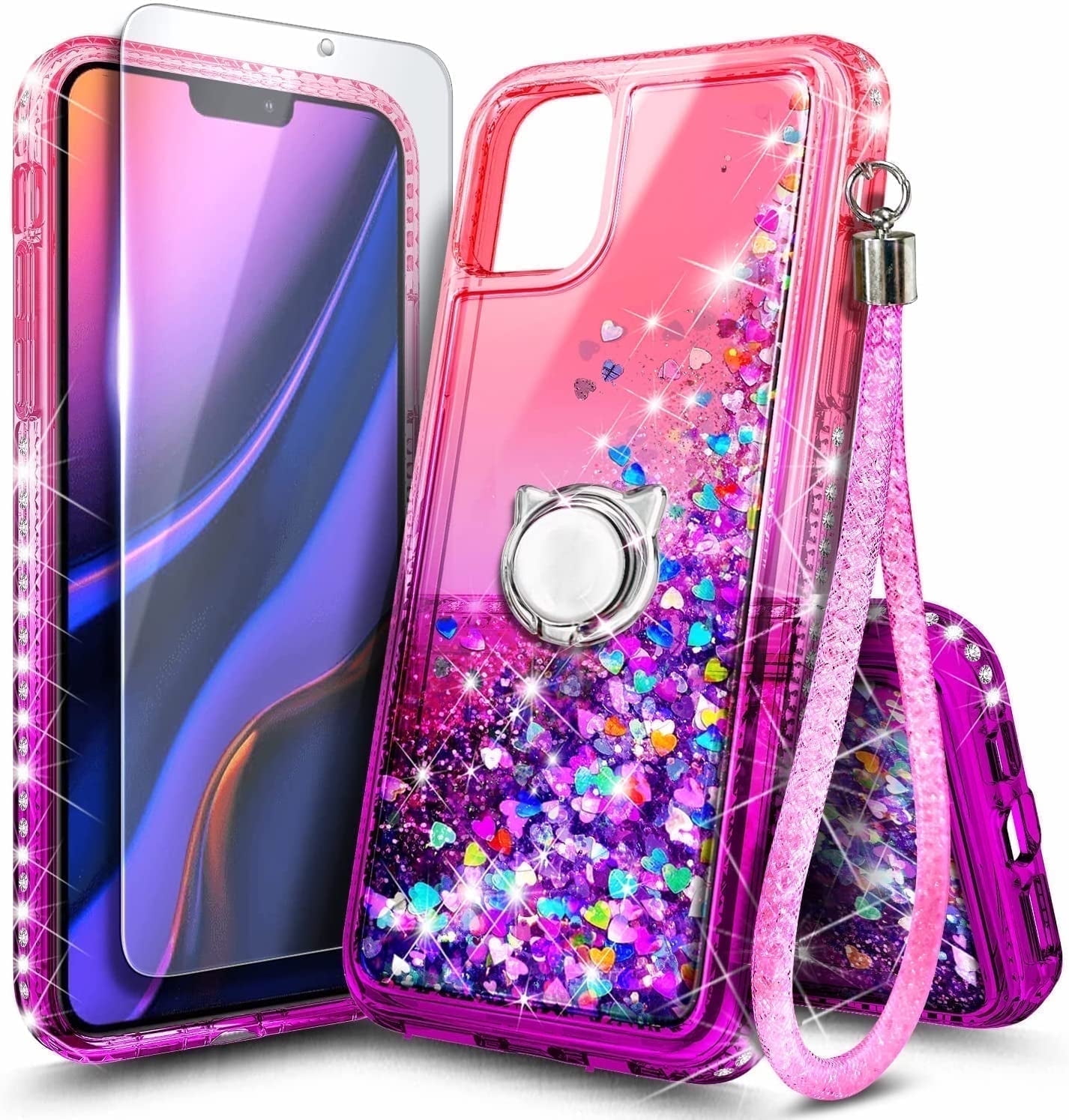 Nagebee Case for iPhone 12 Pro Max with Tempered Glass Screen Protector, Sparkle Glitter Liquid ...