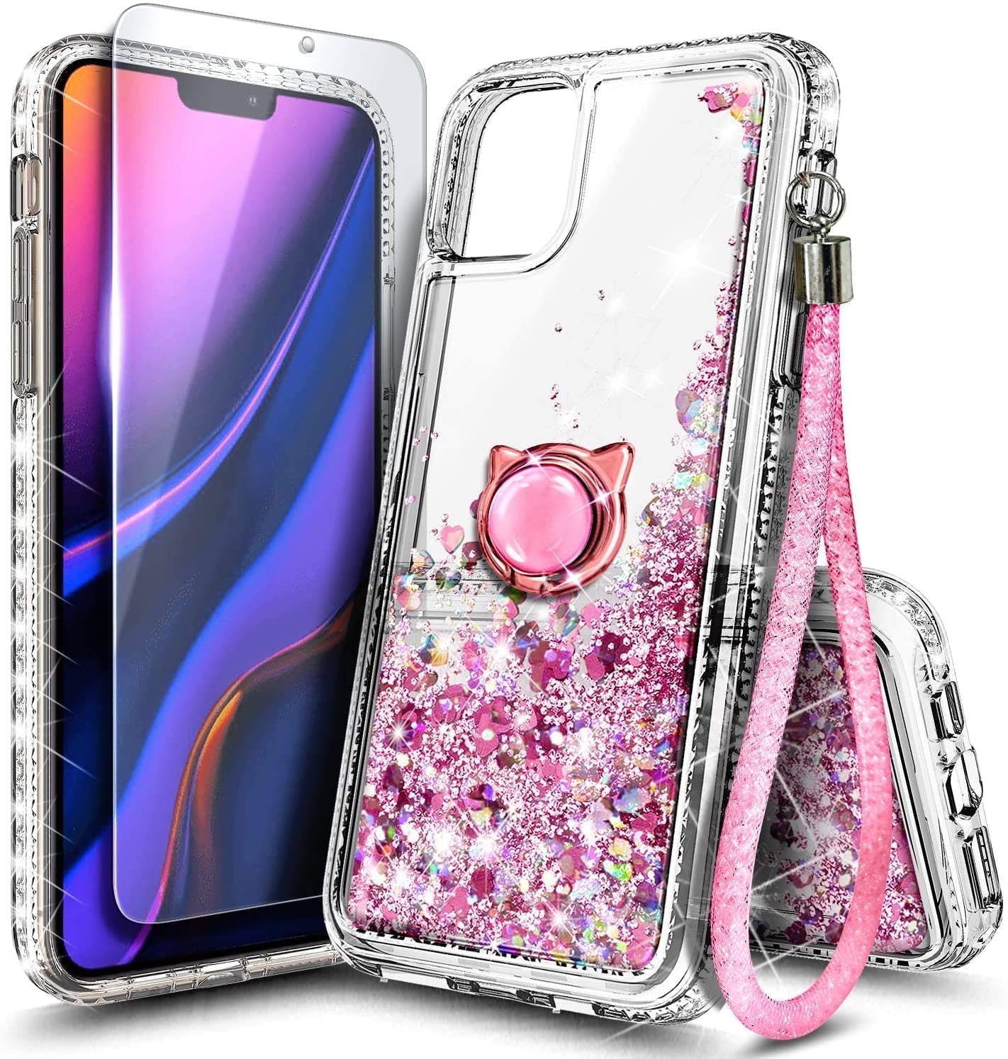 Nagebee Case for iPhone 12 / iPhone 12 Pro with Tempered Glass Screen Protector, Sparkle Glitter ...