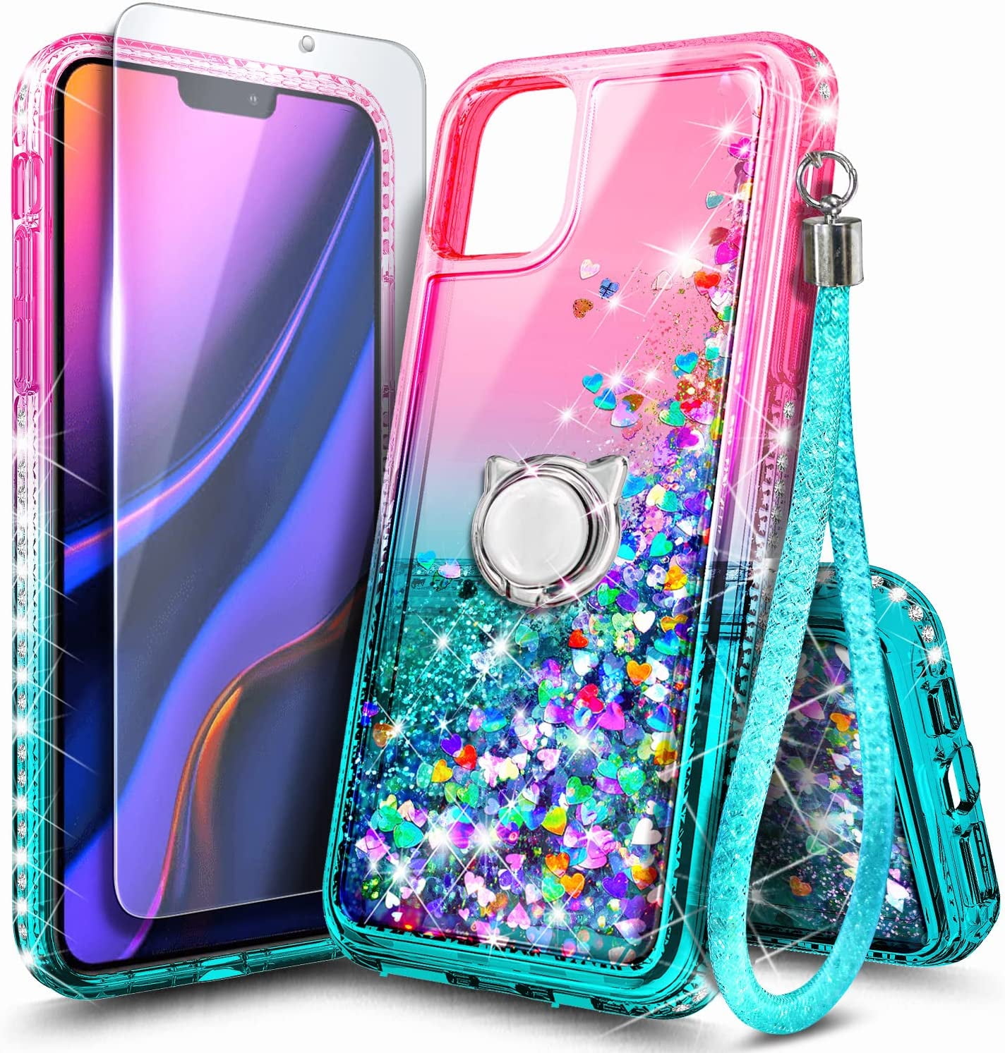 Nagebee Case for iPhone 12, iPhone 12 Pro with Tempered Glass Screen Protector, Sparkle Glitter ...