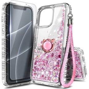 Nagebee Case for iPhone 13, Pink Aqua Glitter Liquid Bling, Tempered ...