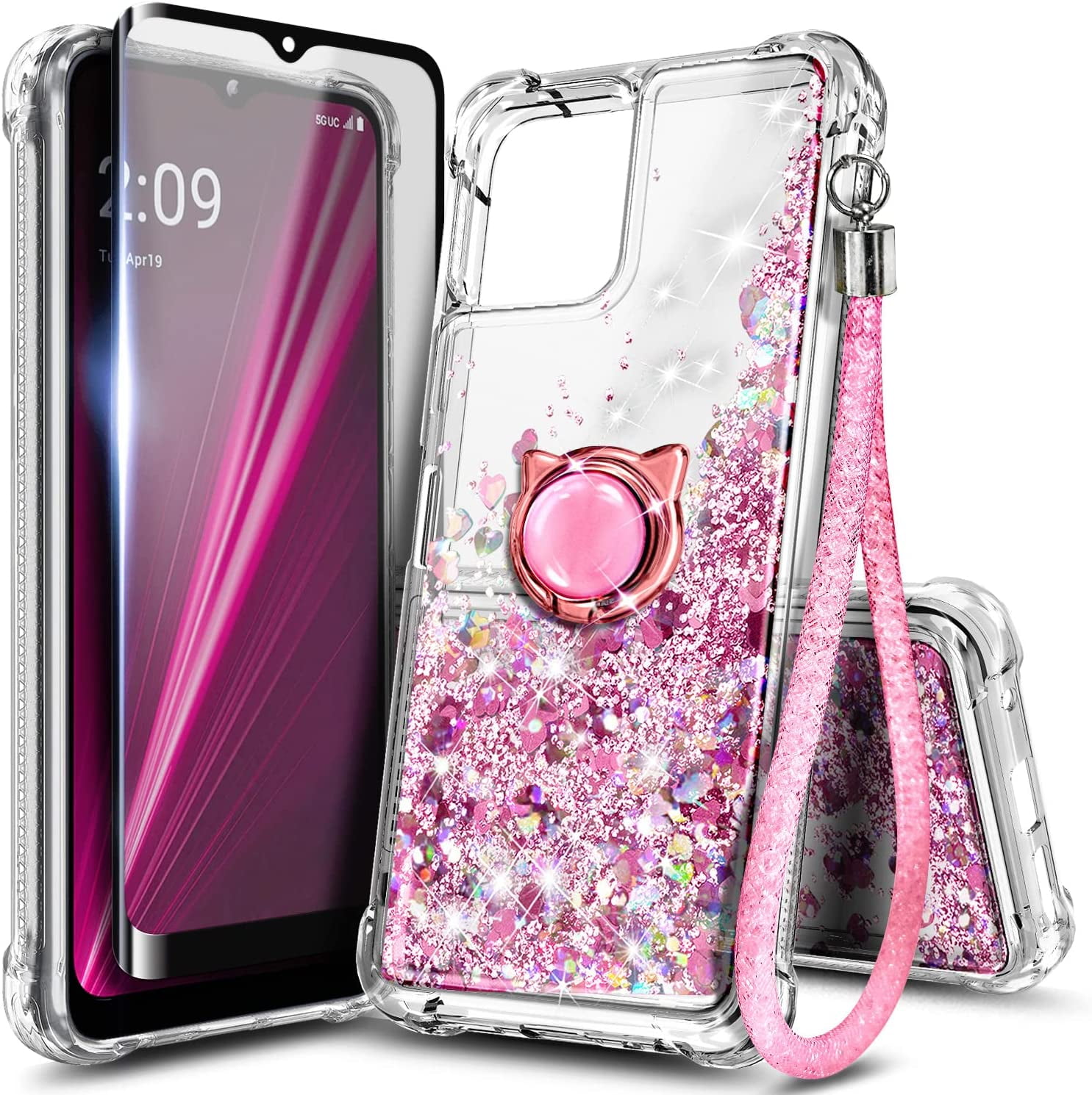 Nagebee Case for REVVL 6 5G, Sparkle Glitter Bling, Tempered Glass ...