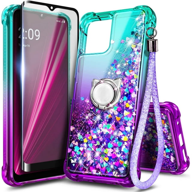 Nagebee T-Mobile REVVL 6 5G Cover with Tempered Glass, Liquid Glitter ...