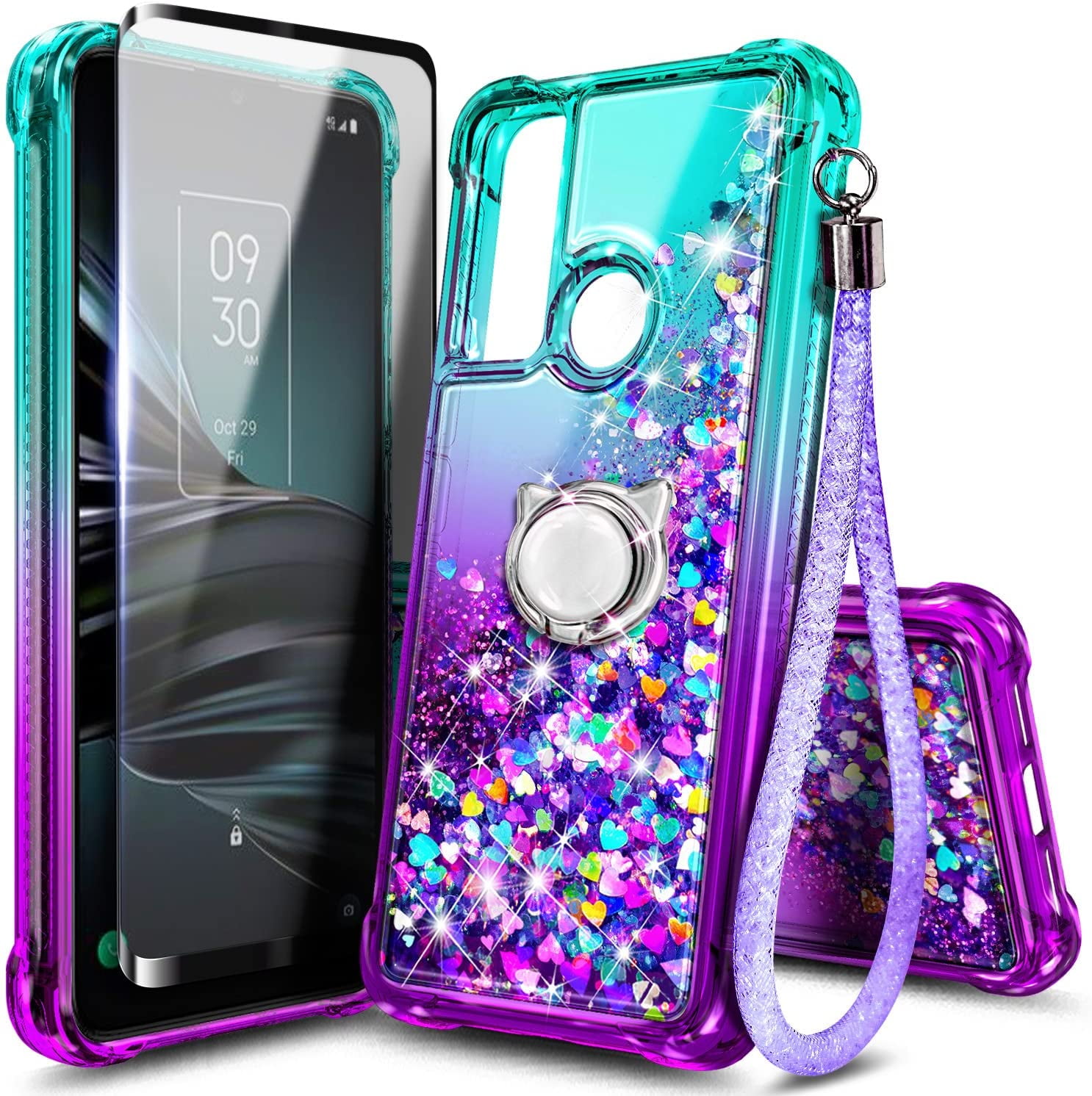 Nagebee TCL 20 XE Case, Glitter Liquid Bling, Ring Holder, Wrist Strap ...