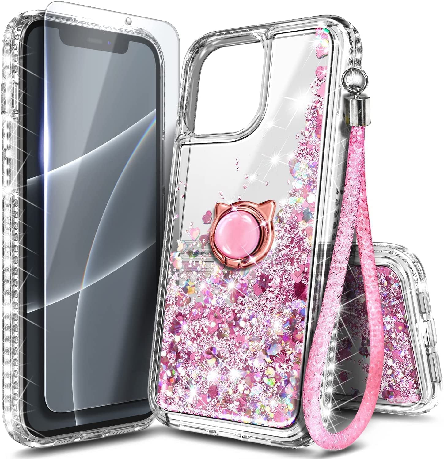 Nagebee Glitter Liquid iPhone 14 Plus Case with Tempered Glass ...
