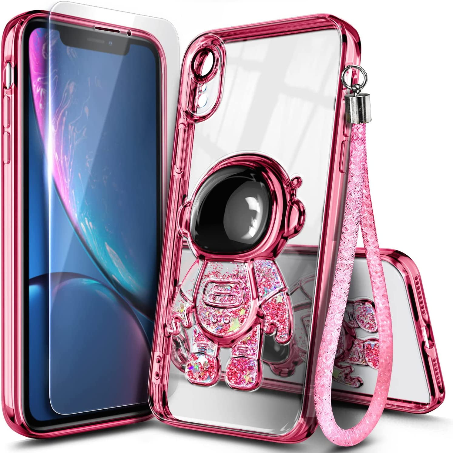 Nagebee Phone Case Compatible for iPhone XR with Tempered Glass Screen Protector, [Wrist Strap ...