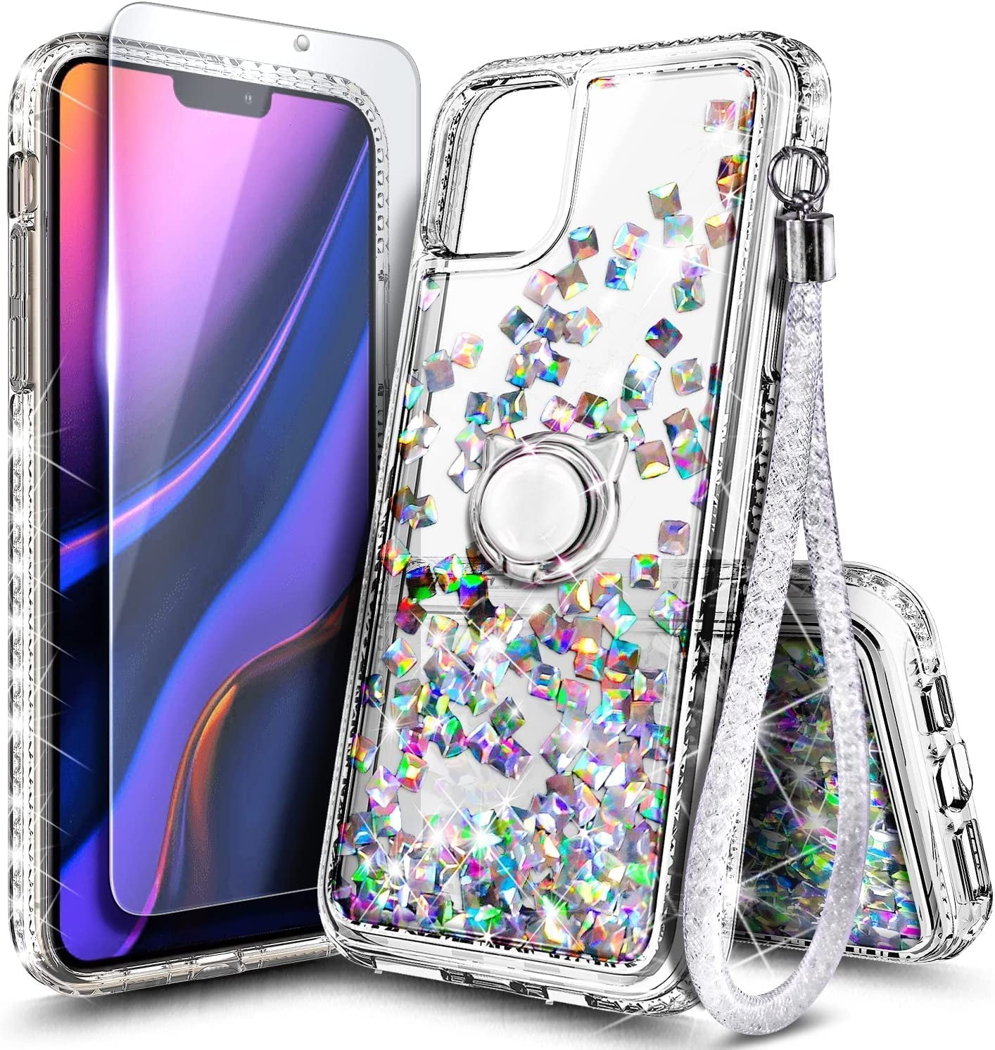 Nagebee Phone Case for iPhone 13 with Tempered Glass Screen Protector, Sparkle Glitter Liquid ...