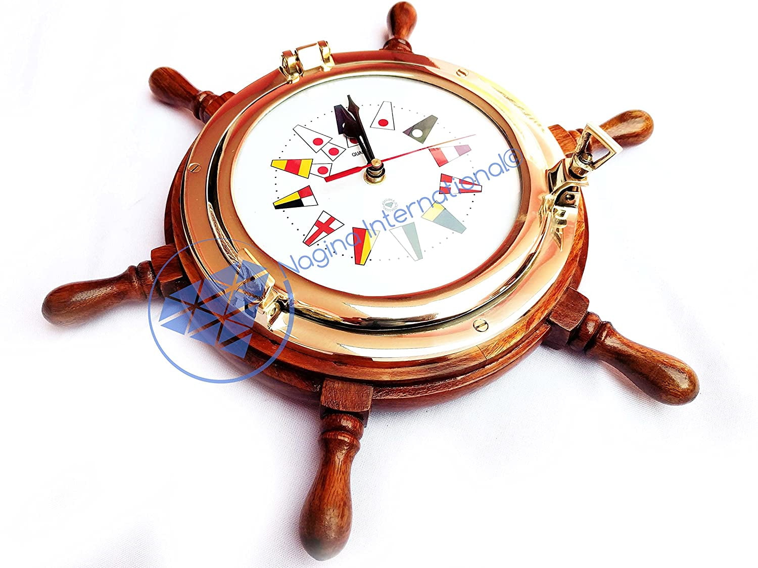 Nagina International 13" Nautical Ship Wheel with Porthole Flag Style ...