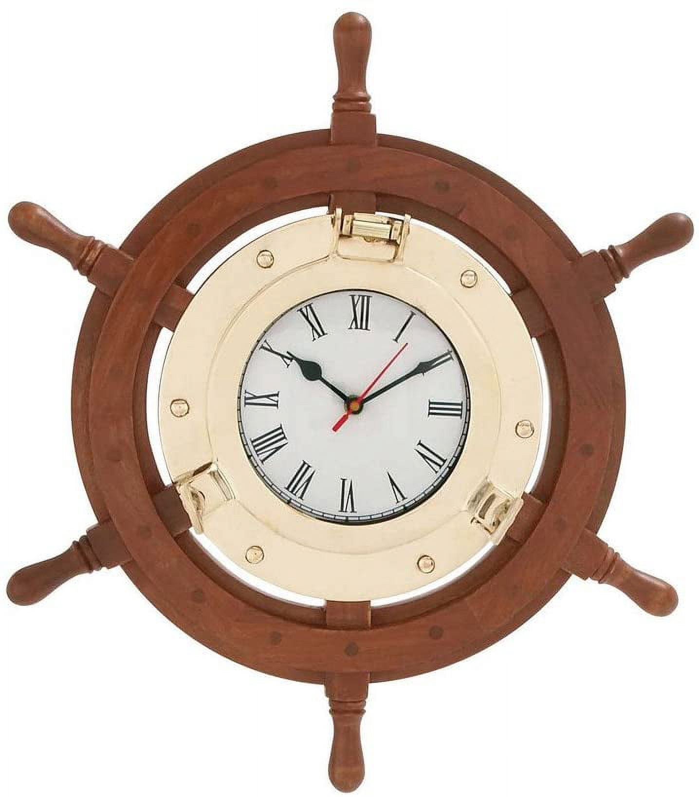 Nagina International 18 Inches Wood Ship Wheel Brass Wall Clock ...