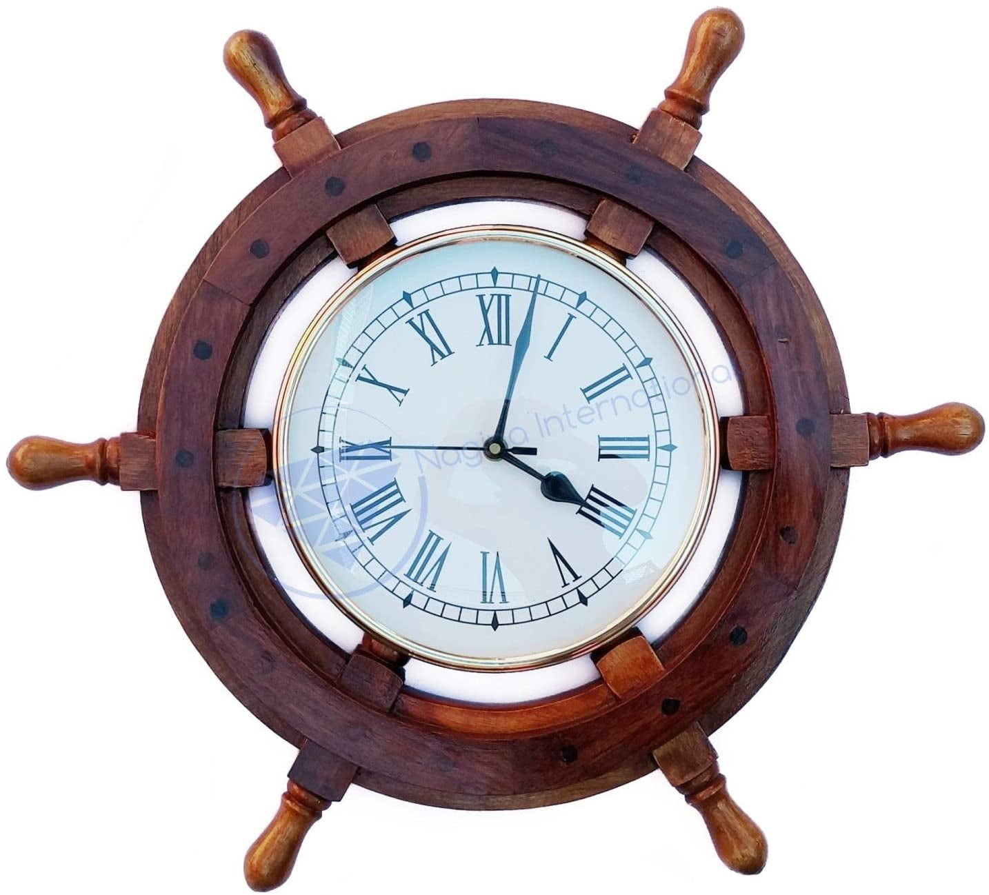 Nagina International 18" Nautical Crafted Wall Clock Ship Wheel | Home ...