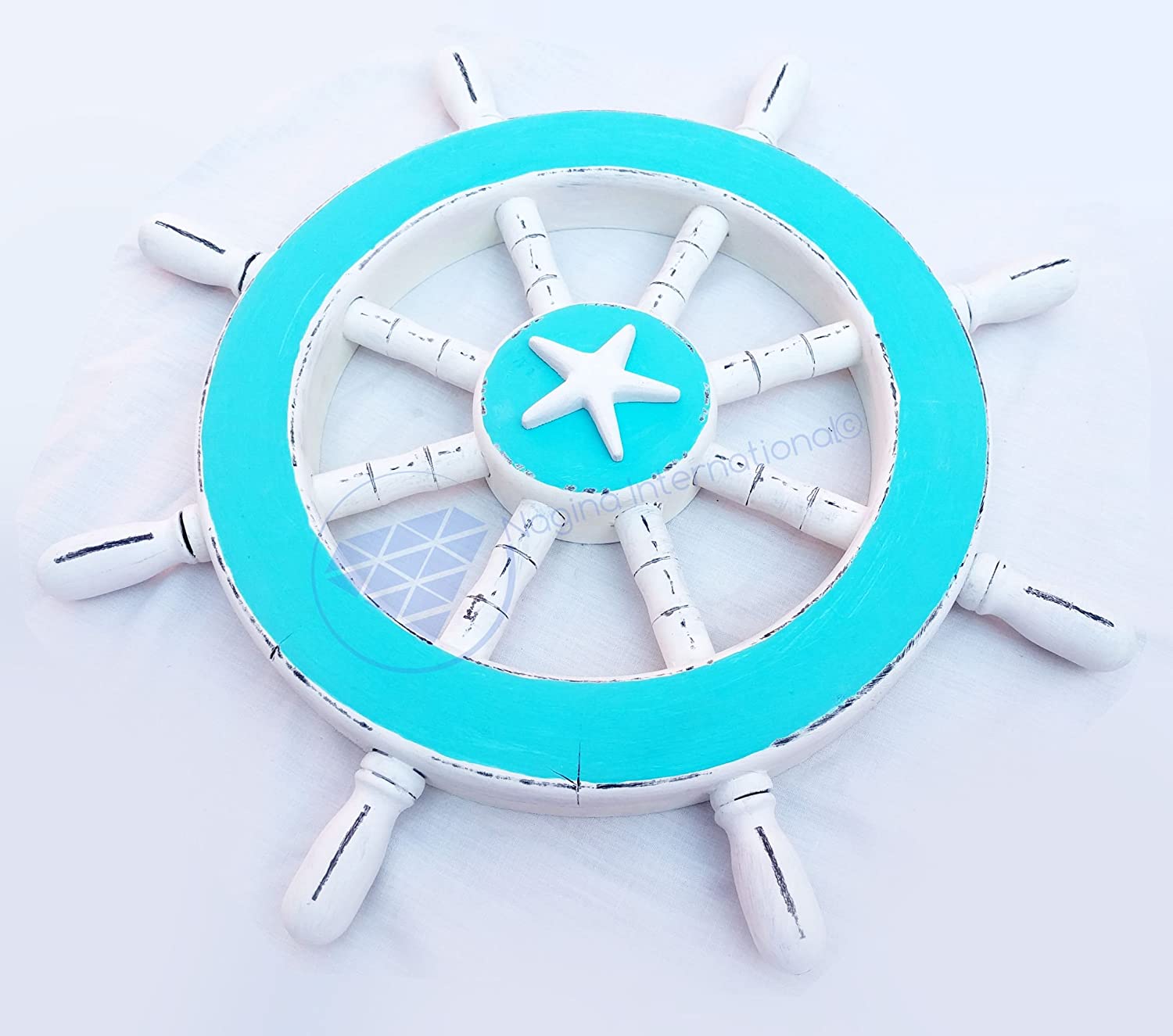 Nagina International 18" Rustic Ocean Blue Decorative Nautical Ship ...