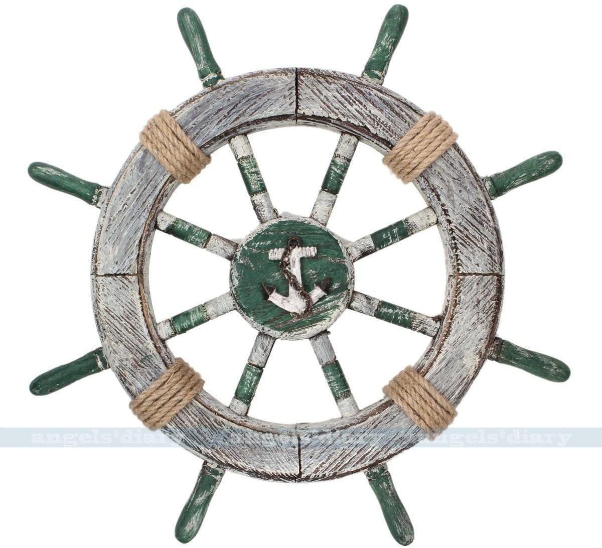Nagina International 24" Army Green Wood Rudder Boat Ship Wheel ...