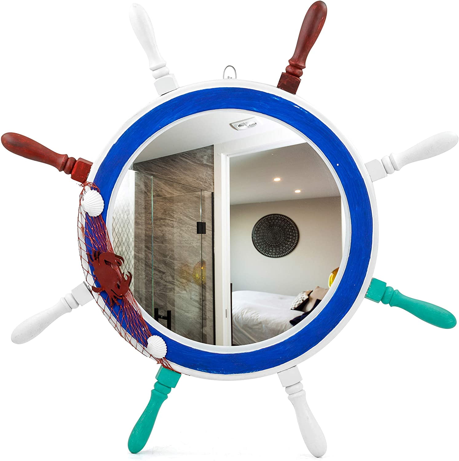 Nagina International 24 Inches White Blue Distressed Ship Wheel Wall ...