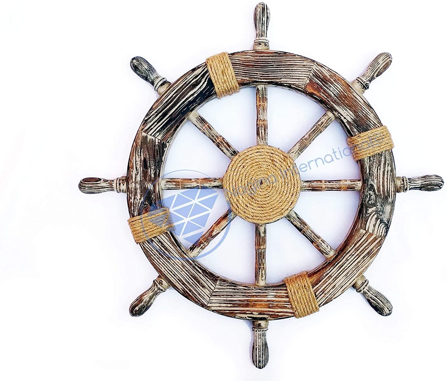 Nagina International 24" Nautical Antique Grey White Ship Wheel With ...