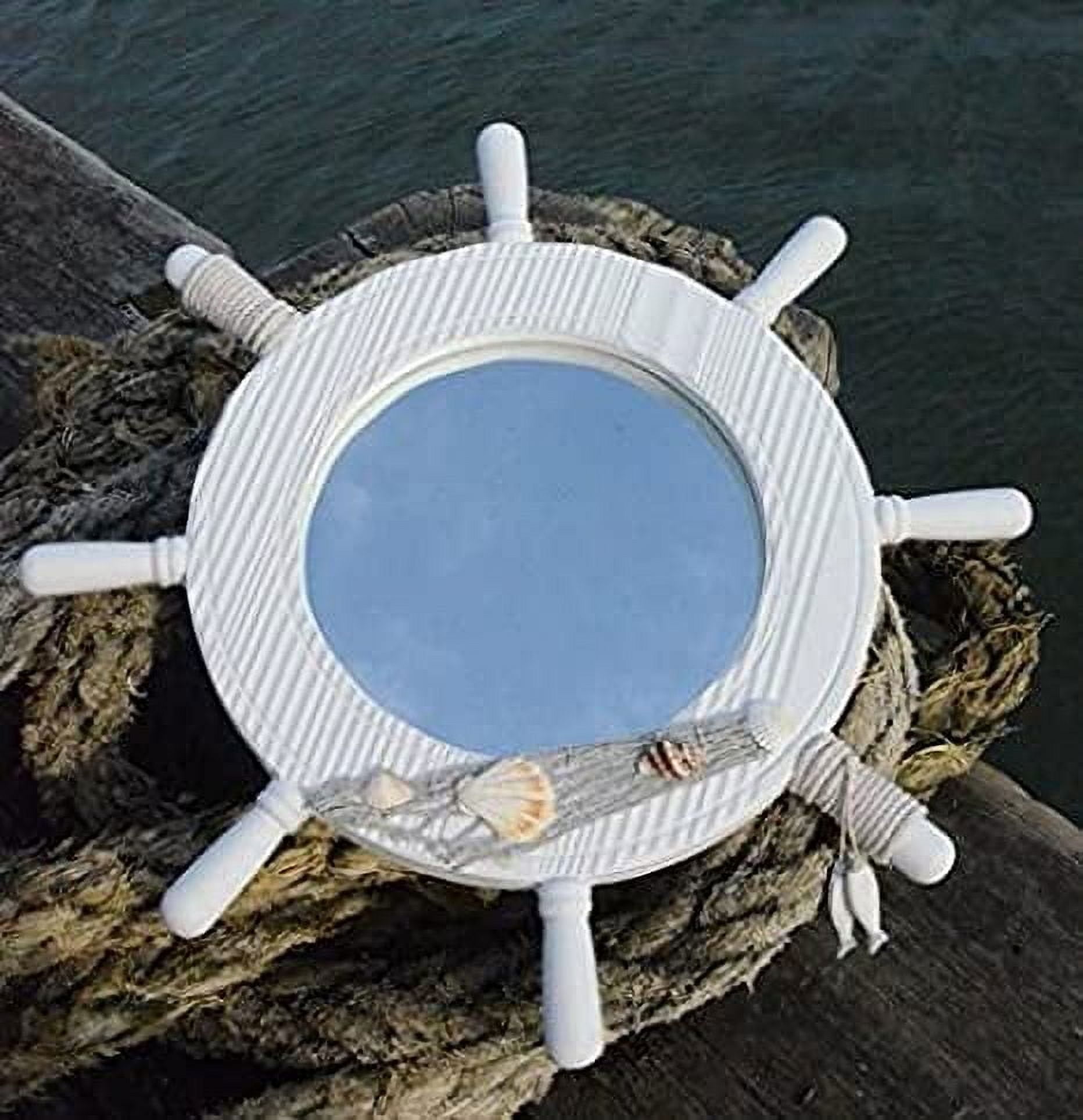 Nagina International Nautical Wall Coastal Round Wood 24" White Ship's ...