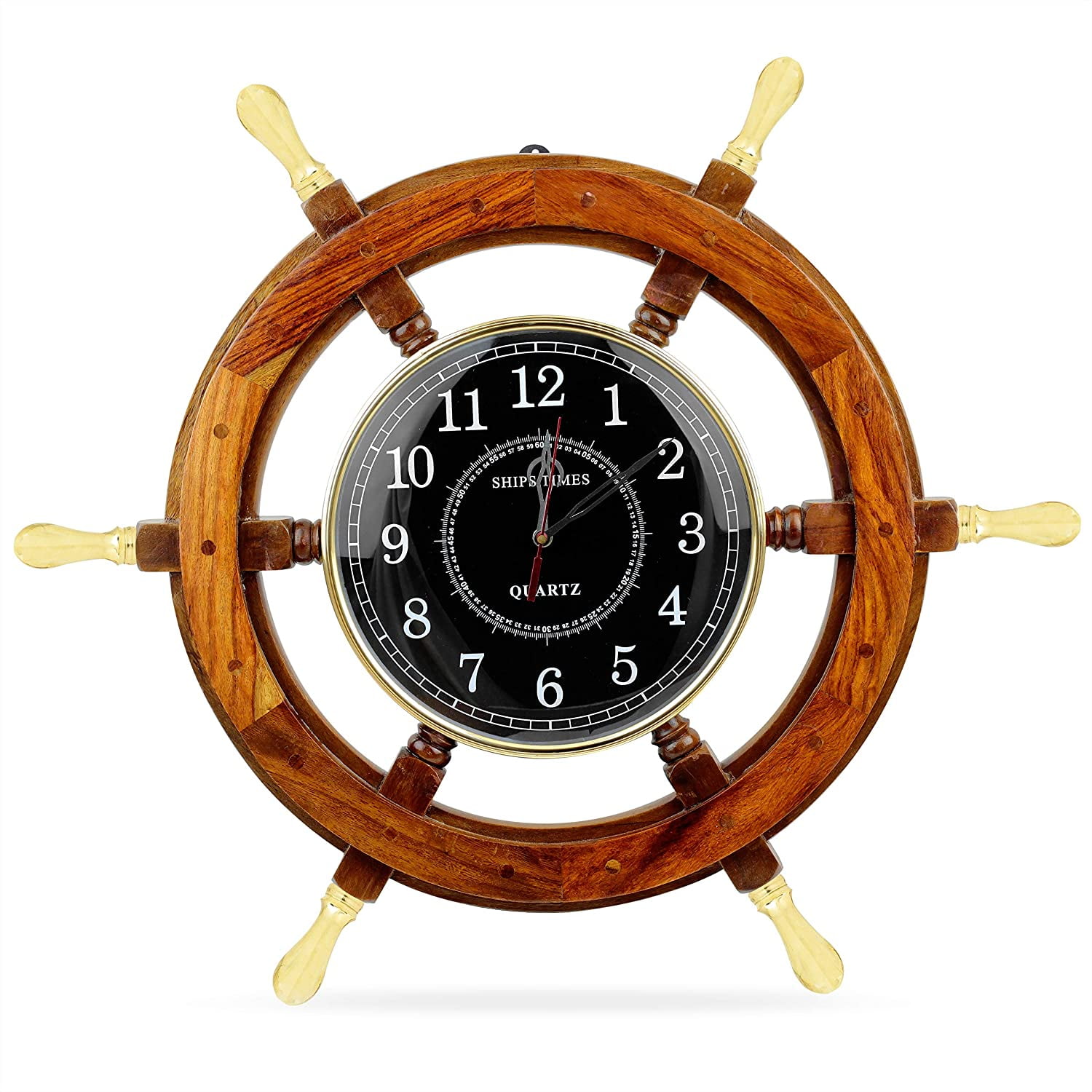 Nagina International 24" Wooden Ship Wheel Clock Boat Steering Wheel ...