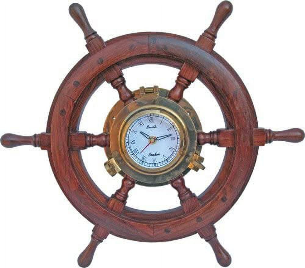 Nagina International 26" Nautical Polystone Wood Porthole Ship Wheel ...