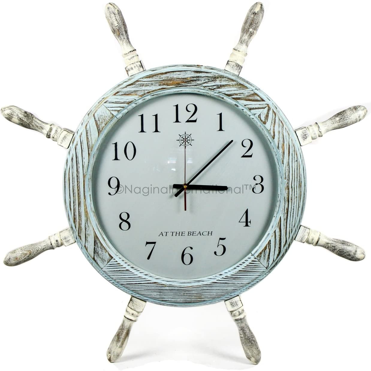 Nagina International 28" Large Antique Ocean Blue Pine Wood Nautical ...