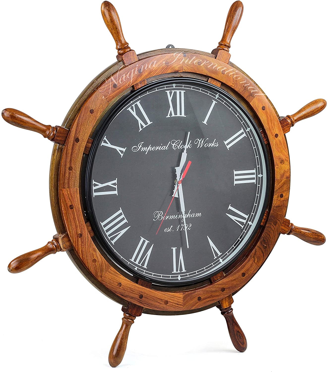 Nagina International 30" Nautical Ship Wheel Black Dial Imperial Clock ...