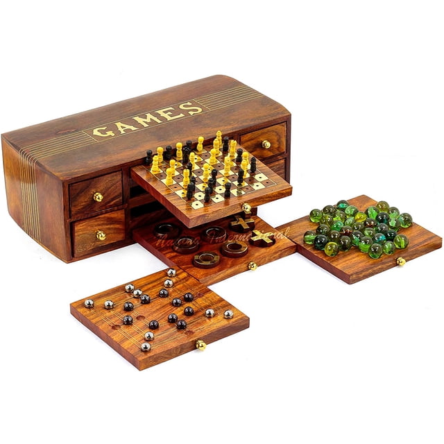 Nagina International 4 in 1 Multi Games Wooden Crafted Box | Tic Tac ...