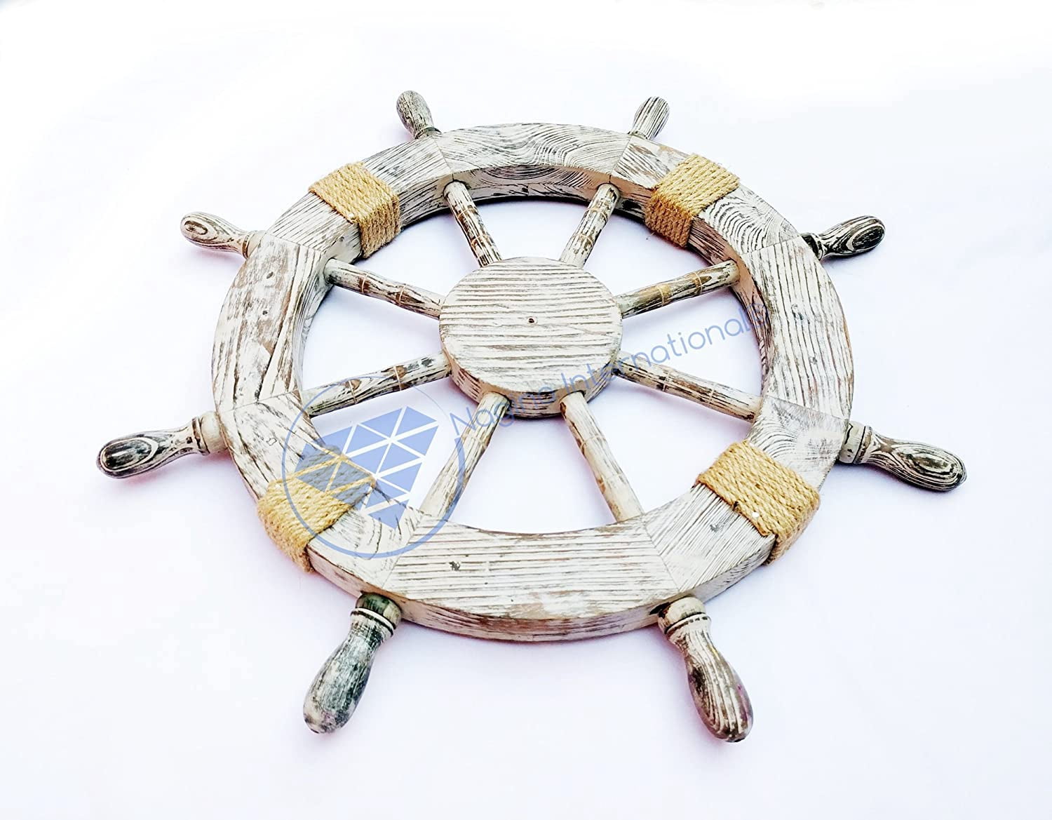 Nagina International 42" Nautical Antique Grey White Ship Wheel Rustic ...