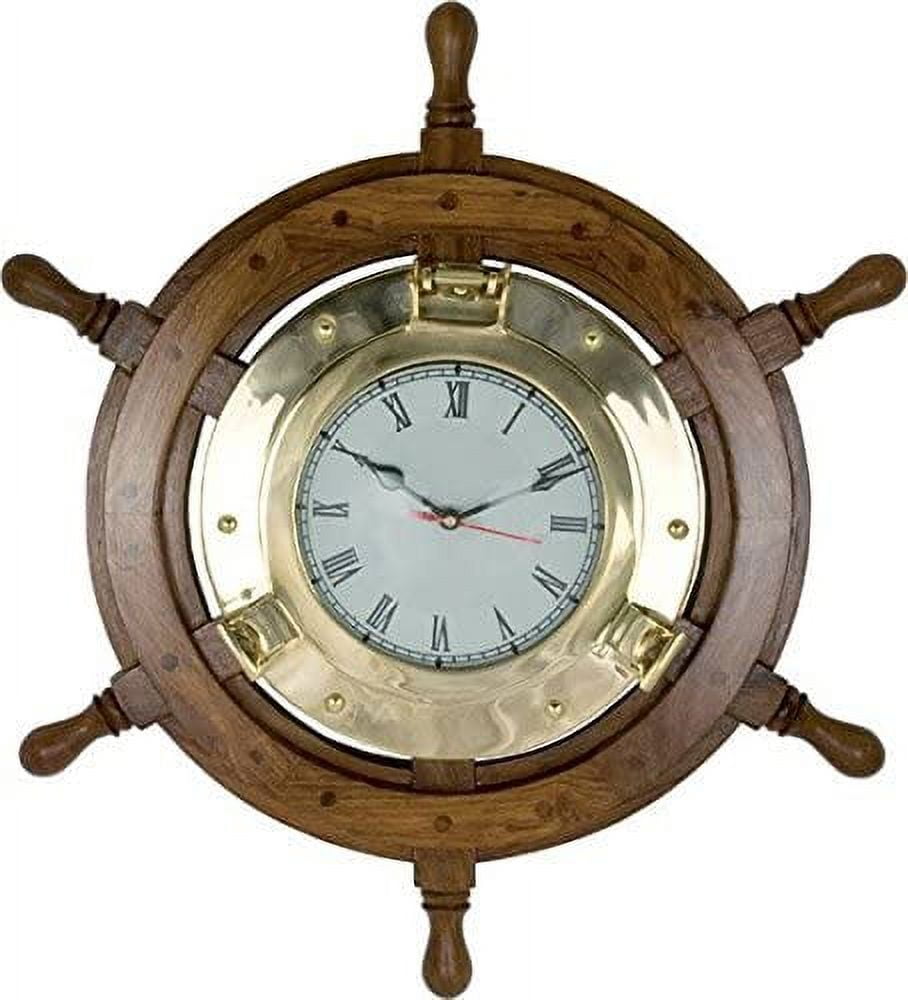 Nagina International 45 cm Nautical Brass Porthole Clock Ship Wheel ...