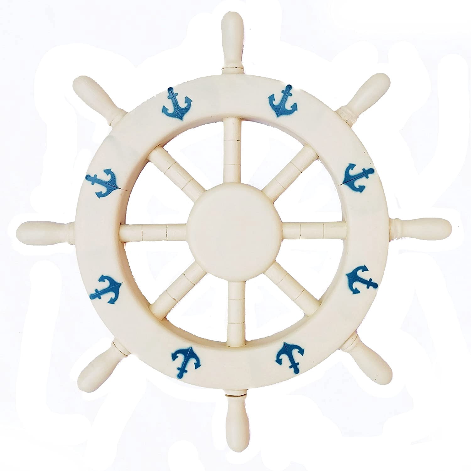 Nagina International Almond White Decorative Ship Wheel With Blue ...