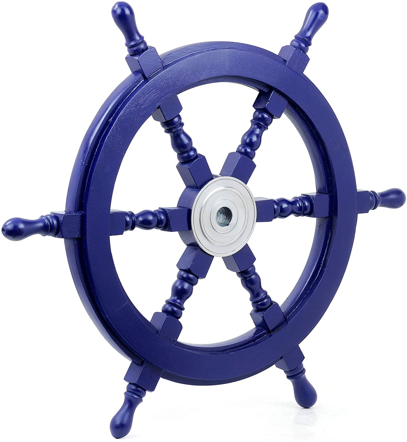 Nagina International Classic Navy Dark Blue Ship Wheel with Aluminum ...