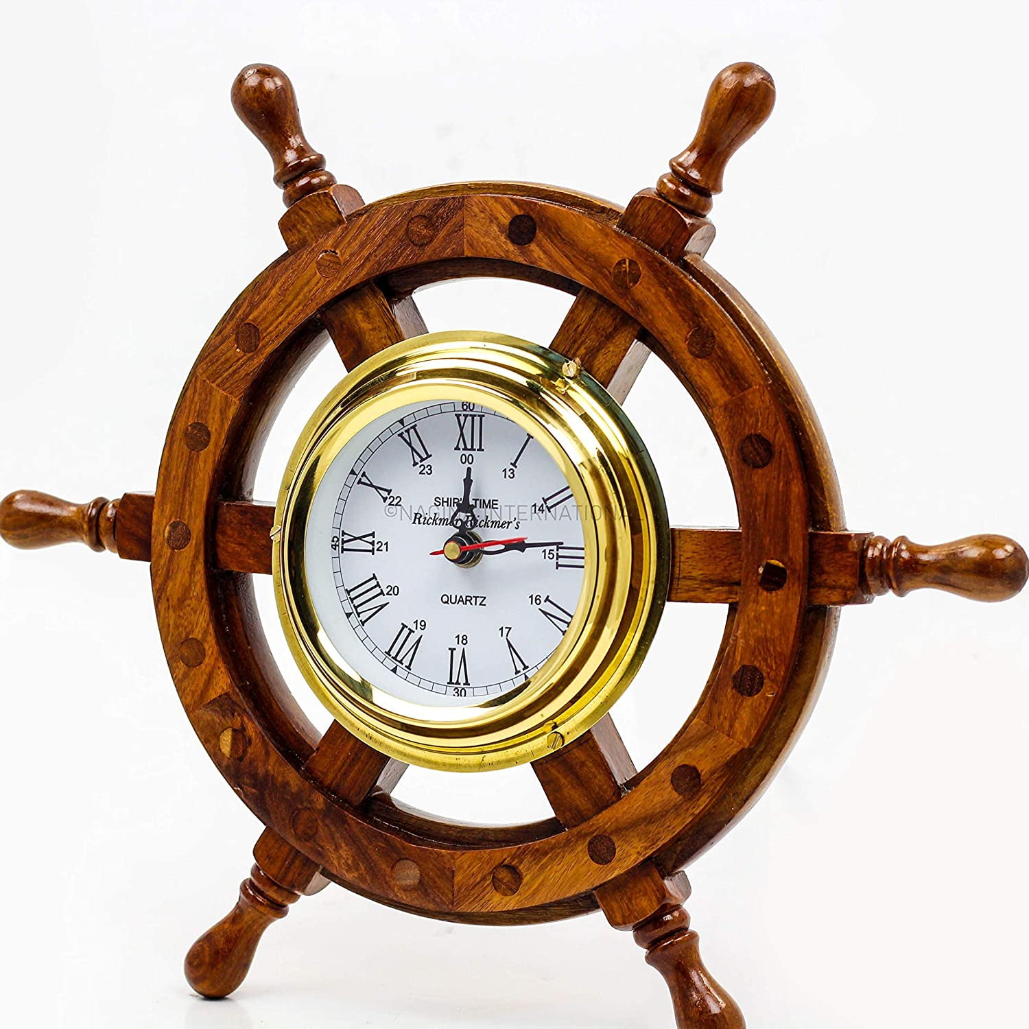 Nagina International, Deluxe Class Wood and Brass Ship Wheel Clock 12 ...