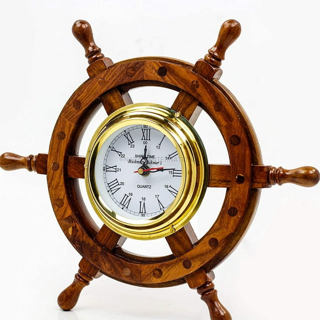 Nagina International, Deluxe Class Wood and Brass Ship Wheel Clock 12 ...