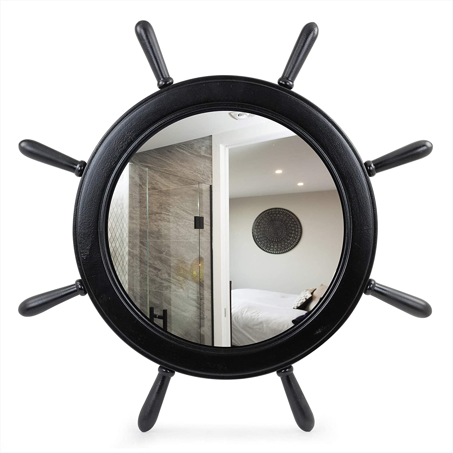 Nagina International Large 42" Matte Black Wooden Nautical Ship Wheel ...