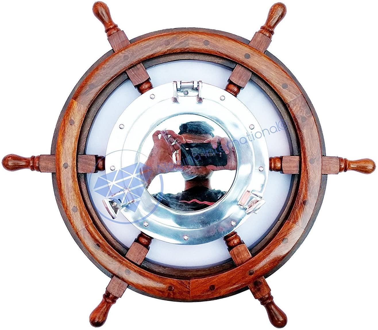 Nagina International Natural Wood Deluxe Nautical Ship Wheel with ...