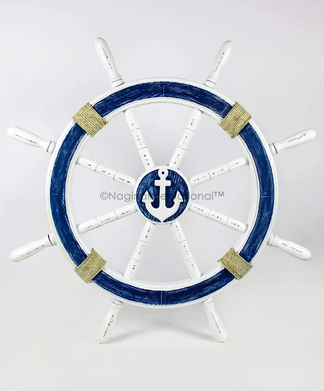 Nagina International Nautical Decorative White Blue Premium Ship Wheel ...