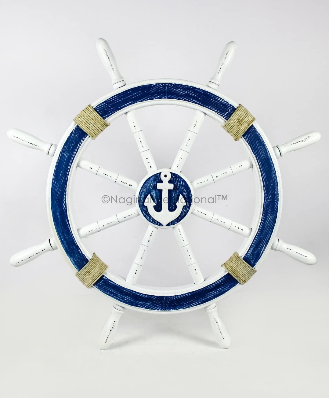 Nagina International Nautical Decorative White Blue Premium Ship Wheel ...