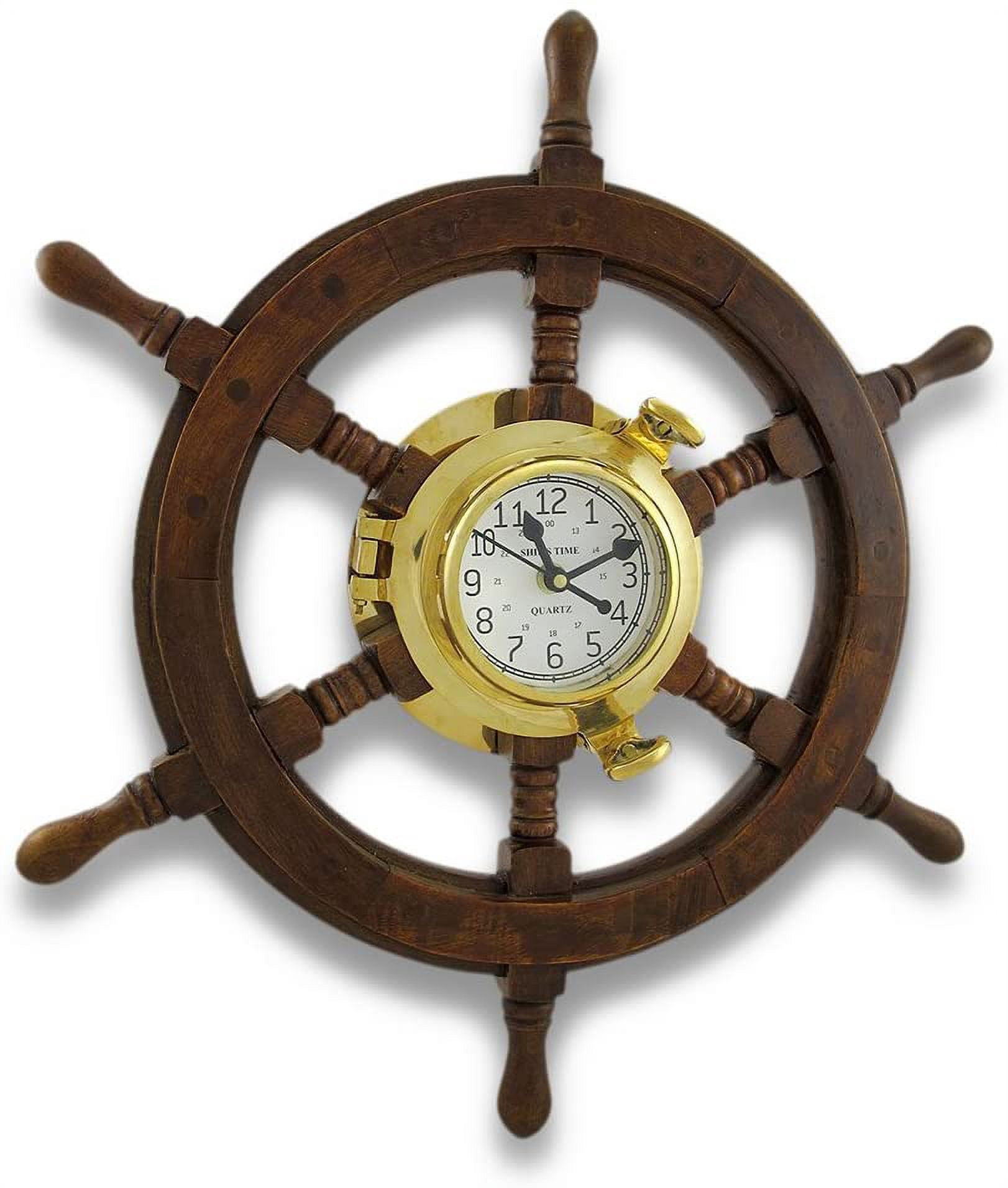 Nagina International Nautical Oak Ship`s Wheel Brass Porthole Wall ...