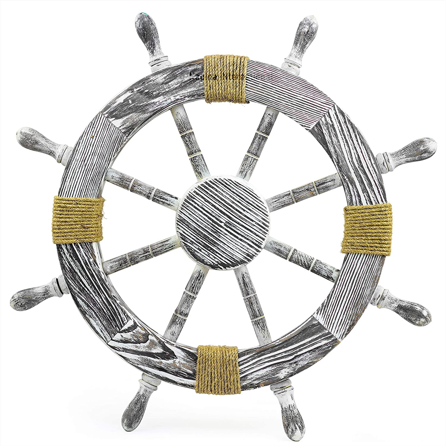 Nagina International Nautical Pine Wood Decorative Rope Ship Wheel ...