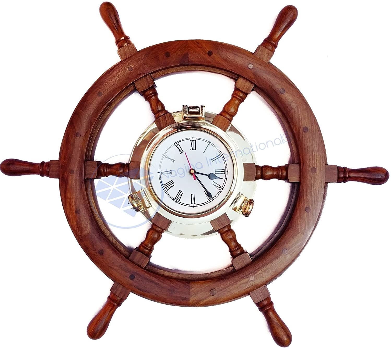 Nagina International Nautical Porthole Clock Ship Wheel | Maritime ...