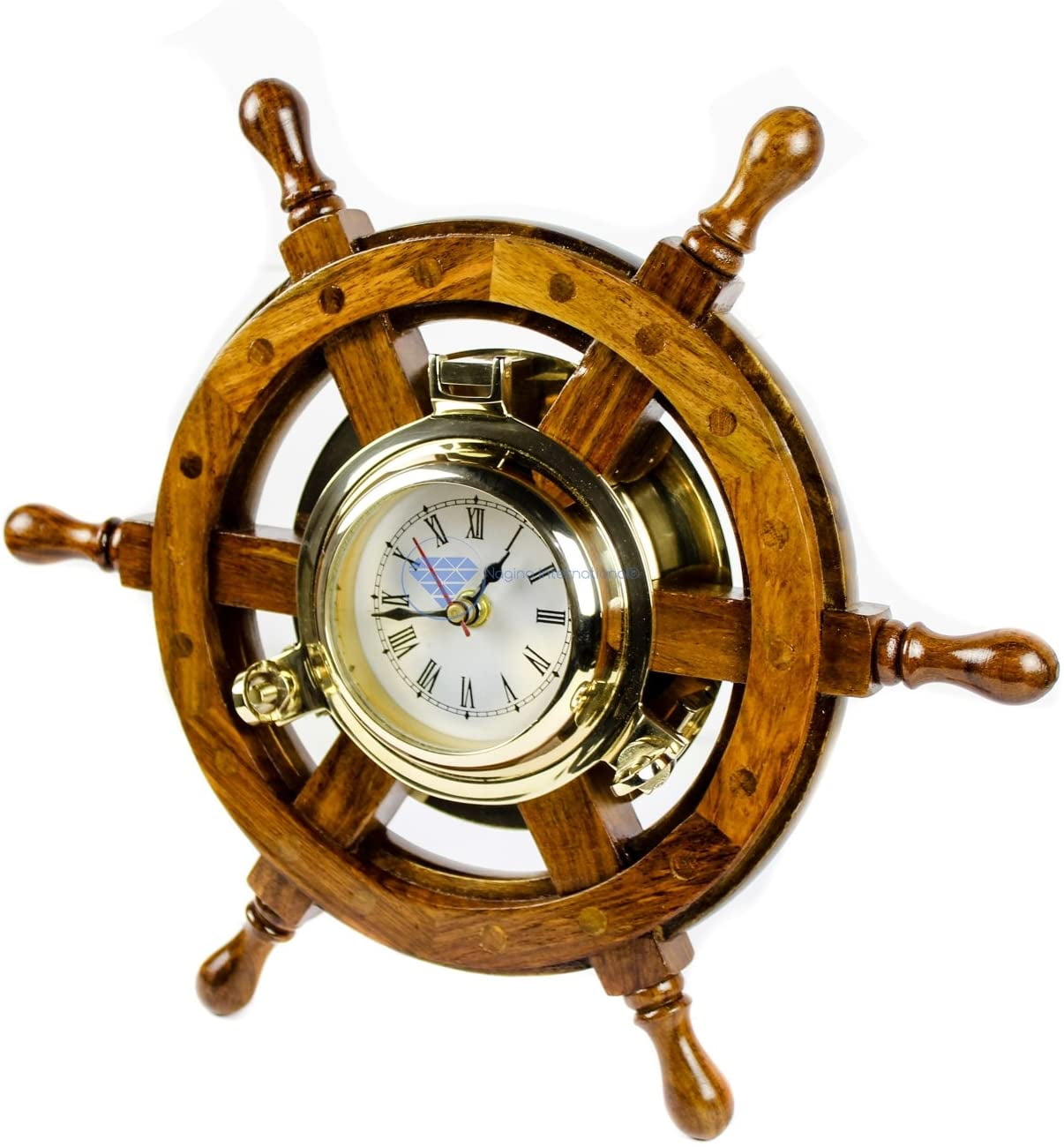 Nagina International Nautical Porthole Clock Ship Wheel | Roman ...