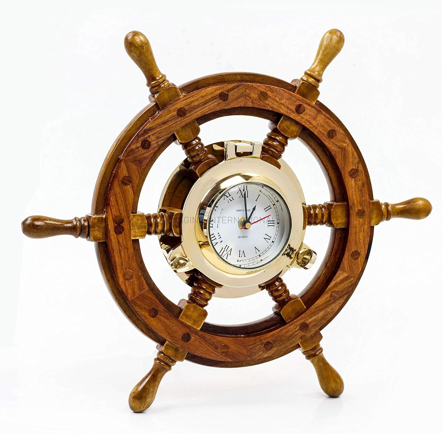Nagina International Nautical Porthole Clock Ship Wheel | Roman ...