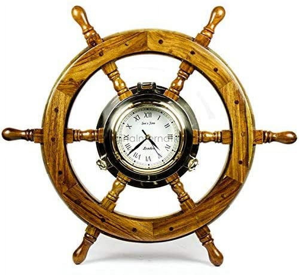 Nagina International Nautical Porthole Clock Ship Wheel | Roman ...