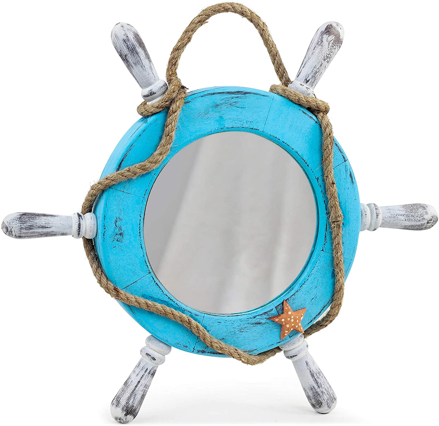 Nagina International Nautical Ship Wheel Mirror | Ocean Blue Beach ...