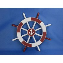DecMode Blue Wood Ship Wheel Sail Boat Wall Decor with Distressing ...