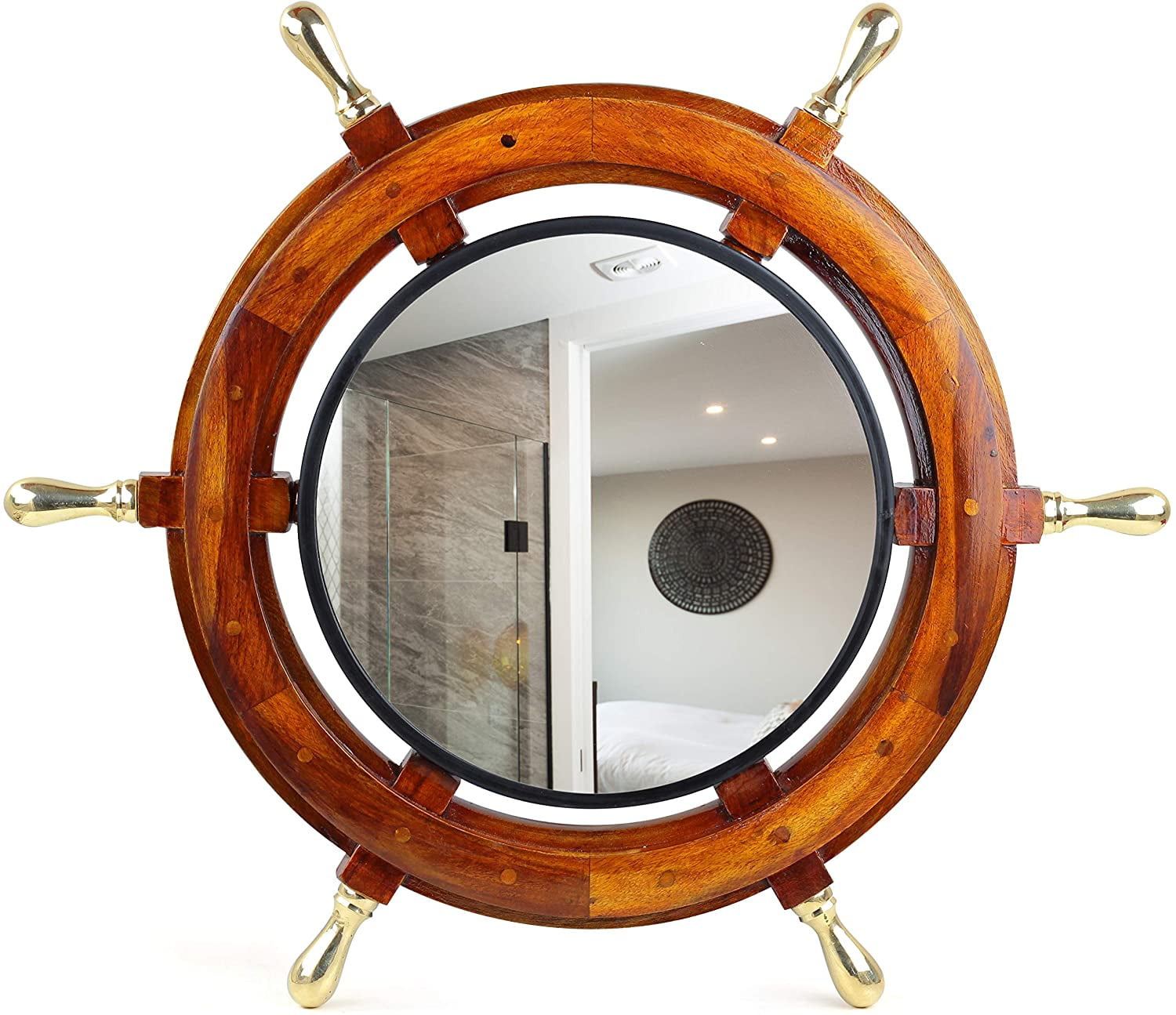 Nagina International Nautical Ship Wheel Mirror, Solid Rosewood ...