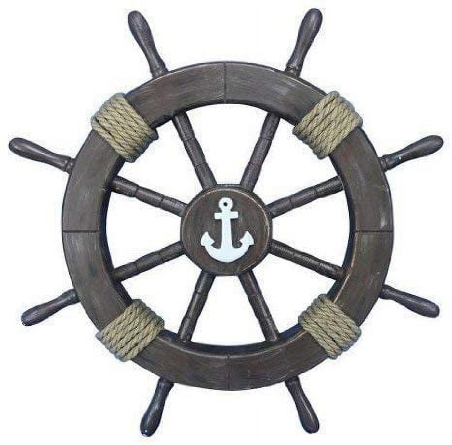 Nagina International Rustic Wood Finish Decorative Ships Wheel with ...