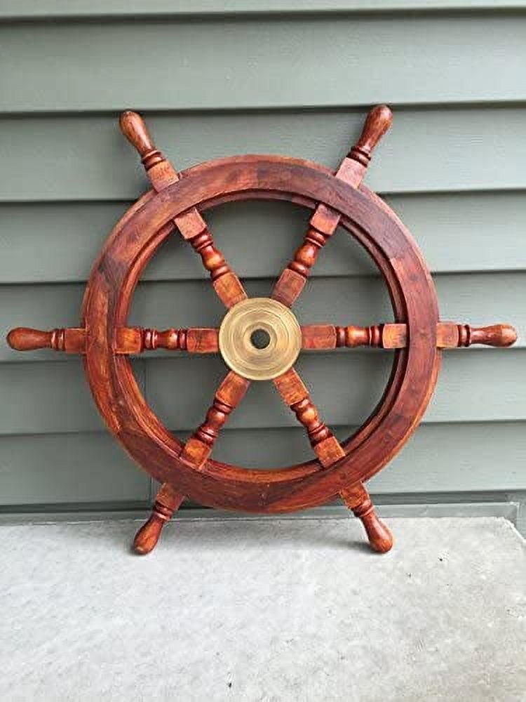 Nagina International Ships Wheel - 24" Wood and Brass Nautical Ships ...