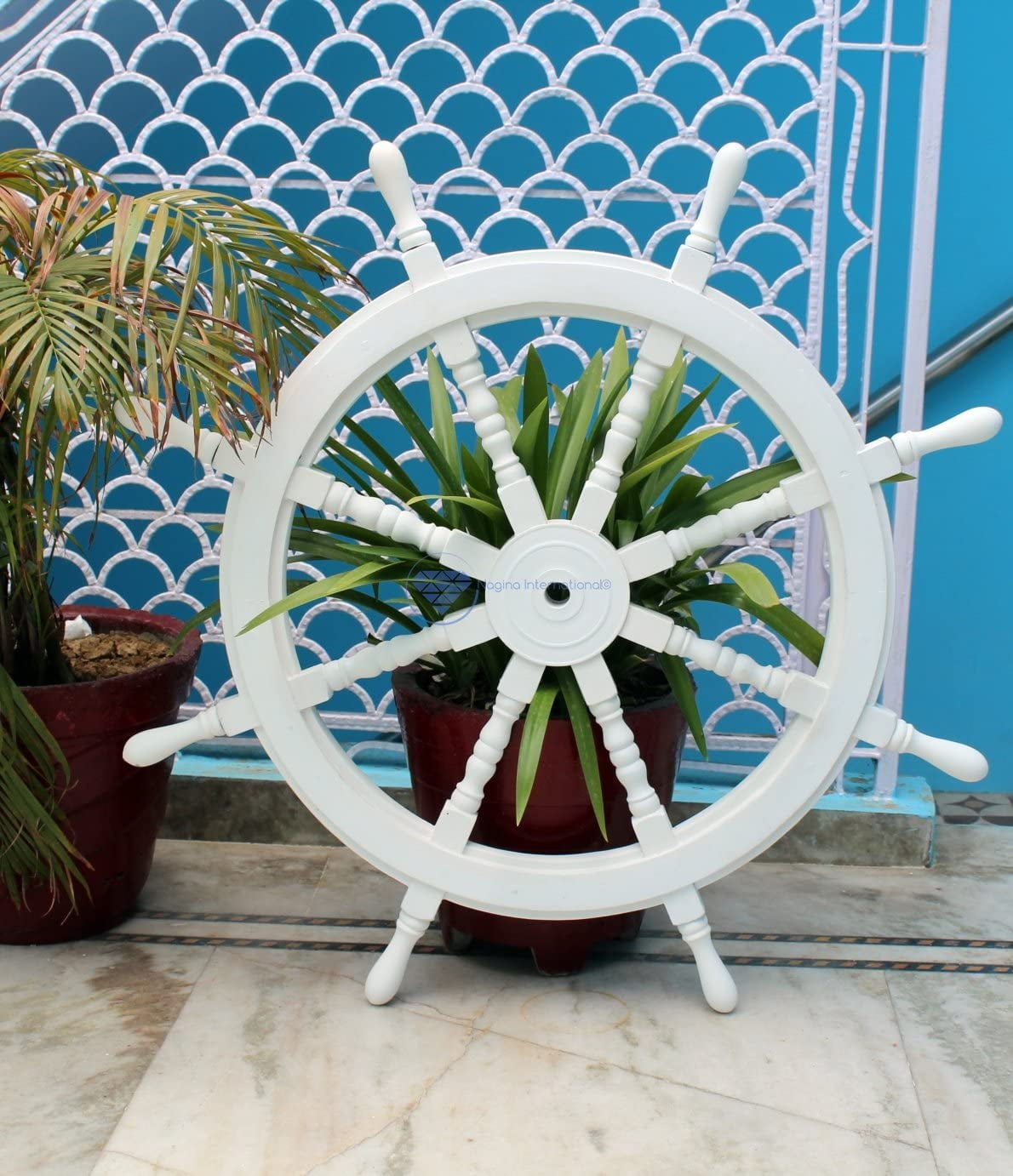 Nagina International White Washed Ship Wheel Wood Ship's Wheels/Wood ...