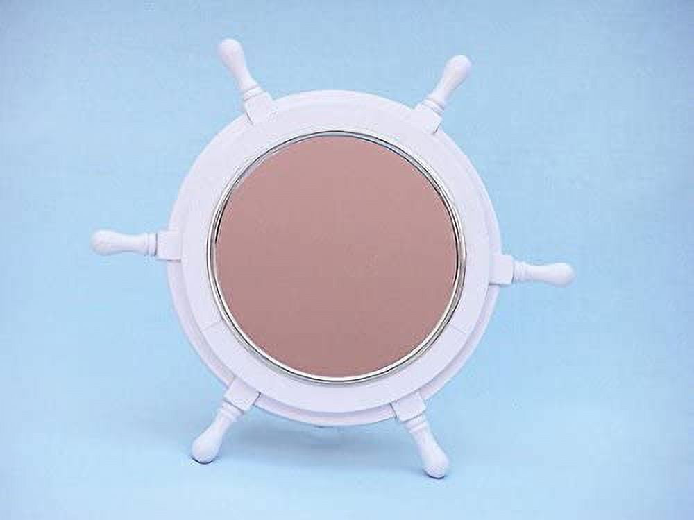 Nagina International White Wood & Chrome Deluxe Ship Wheel Mirror 16 ...