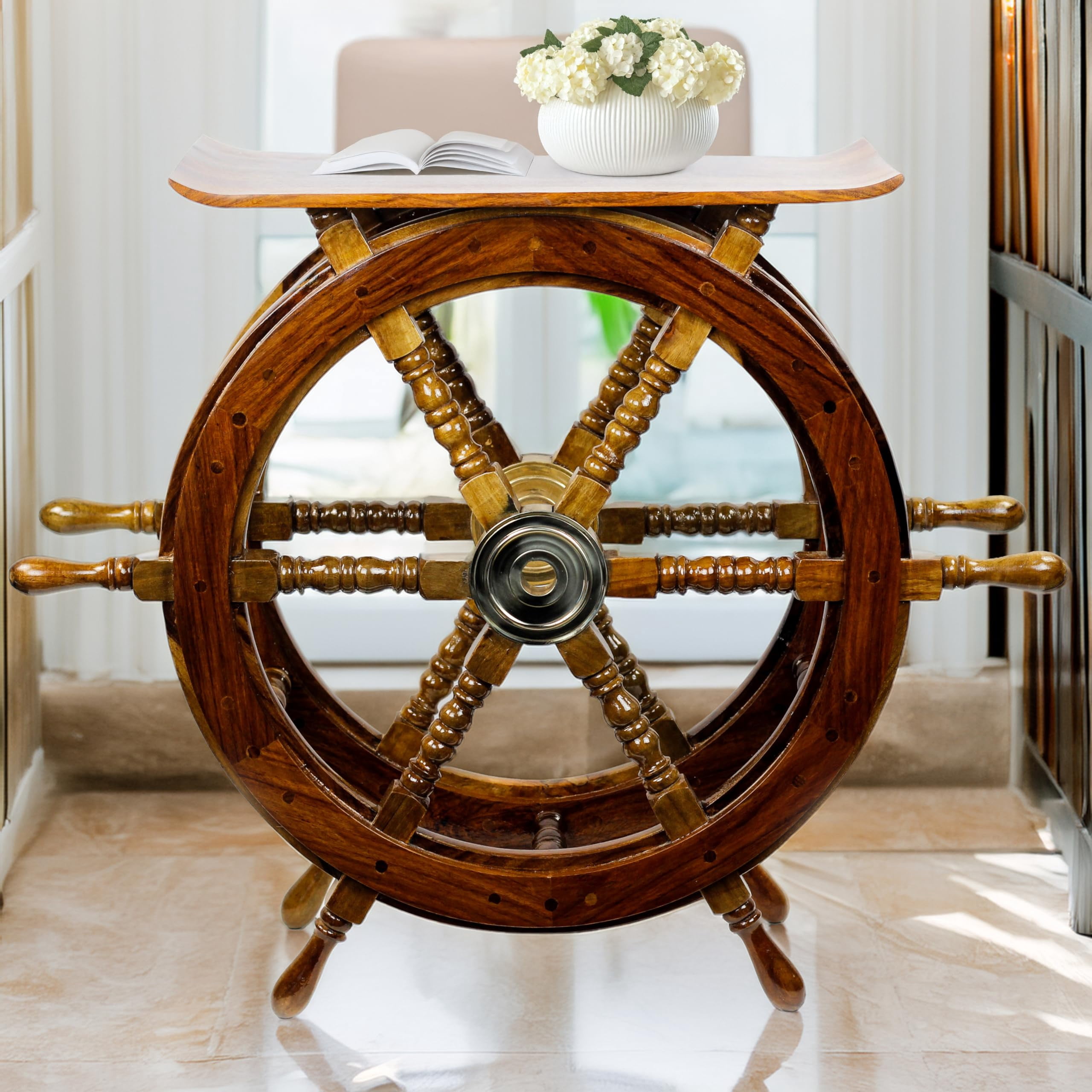 Nagina International Wooden Hand Crafted Ship Wheel Table Home Decor ...