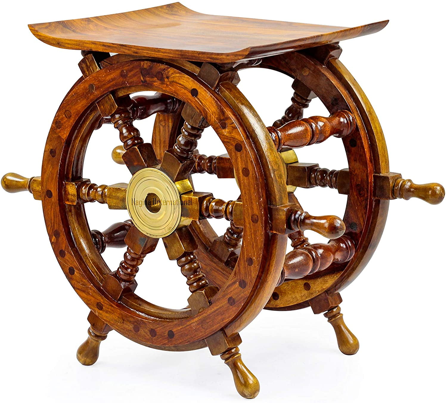 Nagina International Wooden Ship Wheel Home Decor Table | Pirate's ...